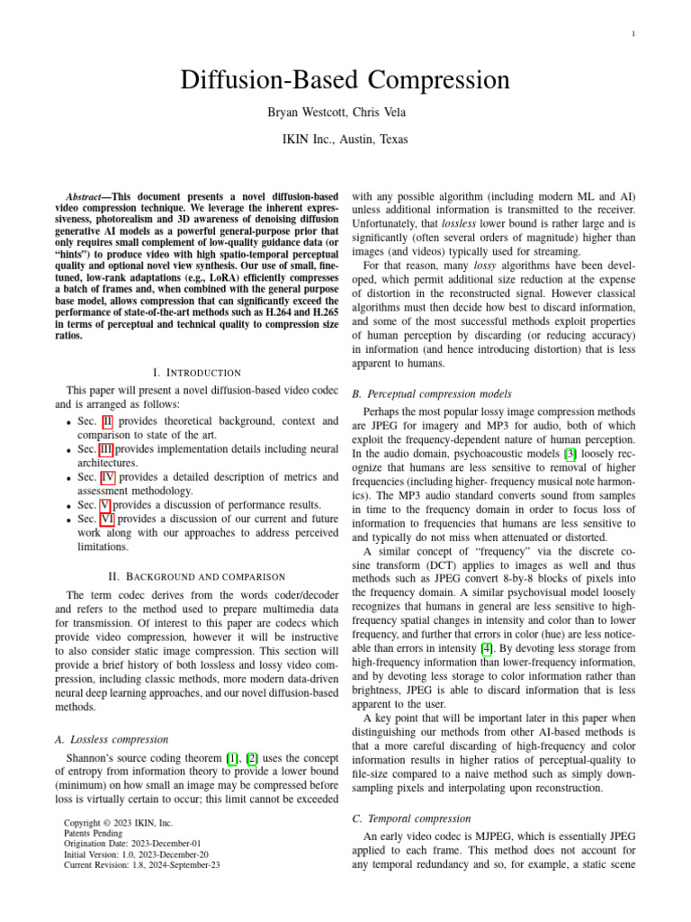 IKIN - Diffusion Based Compression v1.8 | PDF | Data Compression | Digital Technology