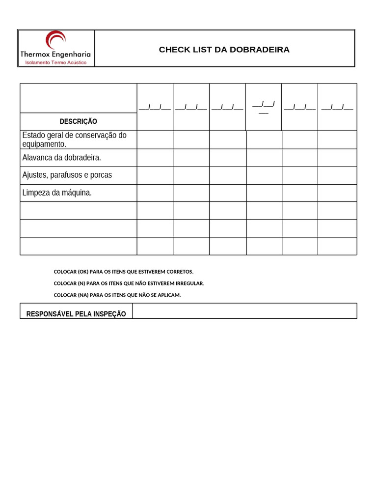 Checklist Da Dobradeira | PDF