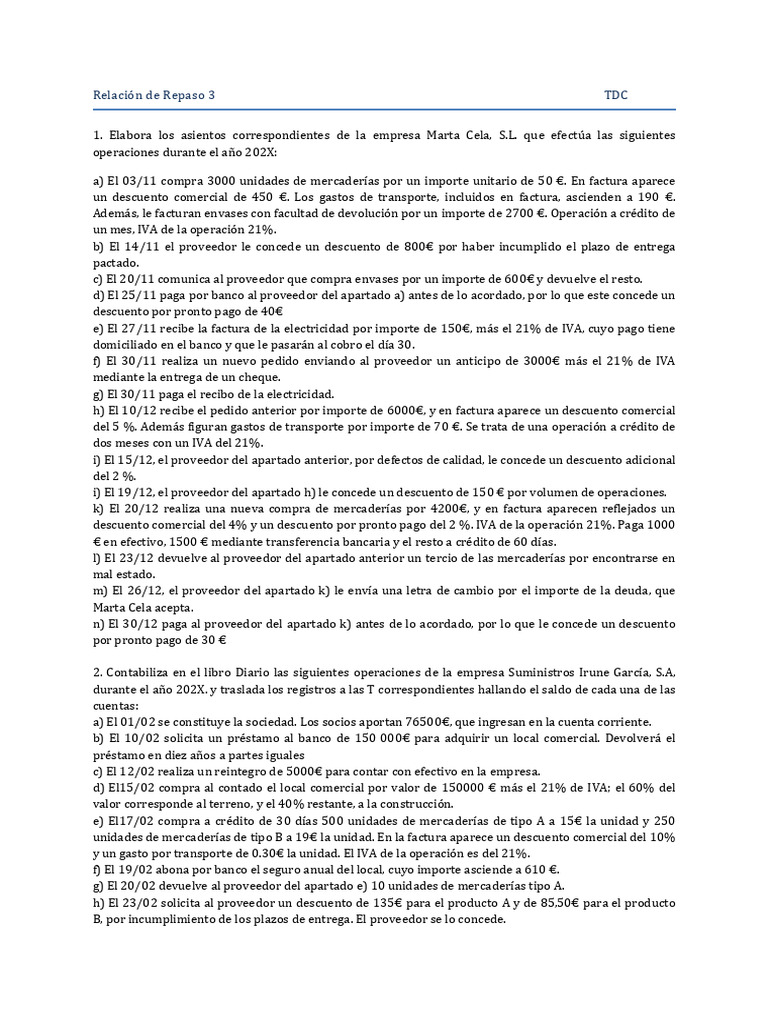 Relación de Repaso 3 | PDF | Factura | Bancos