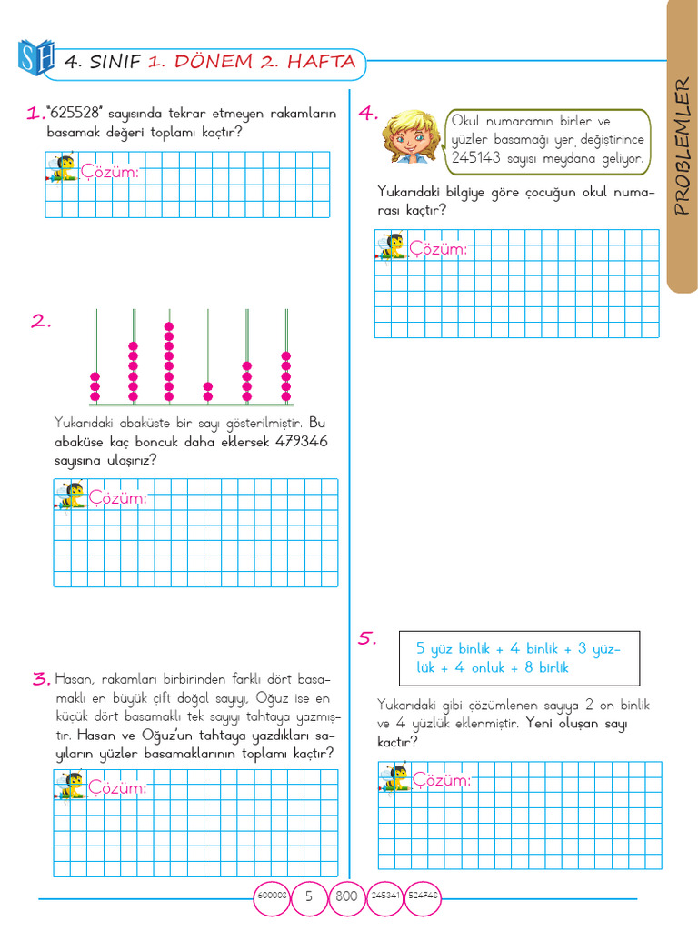 Sinif 2. Hafta Haftalik Problemler 1 | PDF