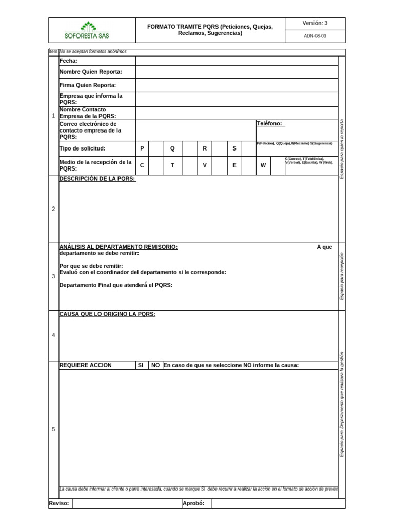 ADN-08-03 FORMATO TRAMITE PQRS V3 | PDF