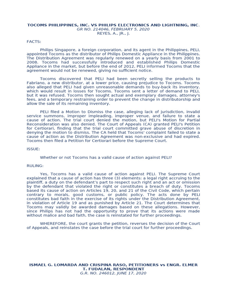 PFR Digested Cases | PDF | Damages | Complaint