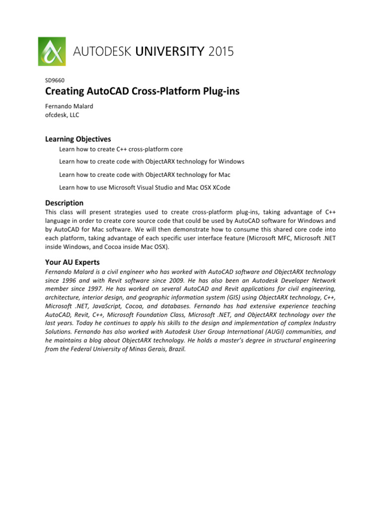 AU2015-SD9660 - Creating AutoCAD Cross-Platform Plug-Ins | PDF | Mac Os ...