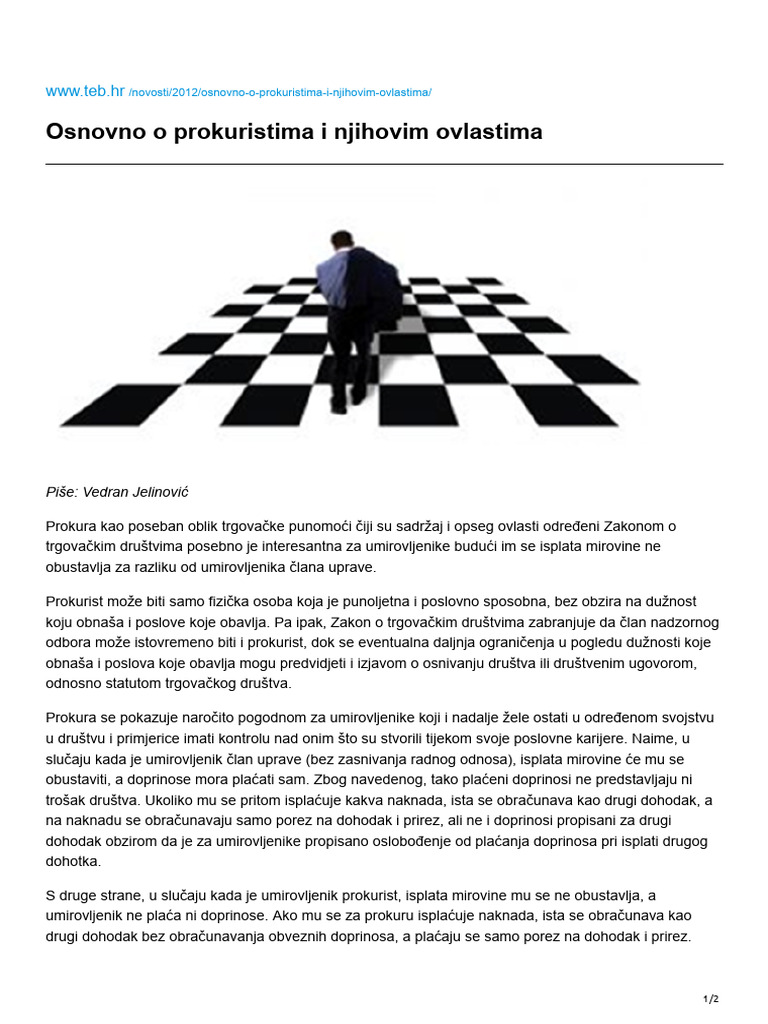 Osnovno o Prokuristima I Njihovim Ovlastima | PDF