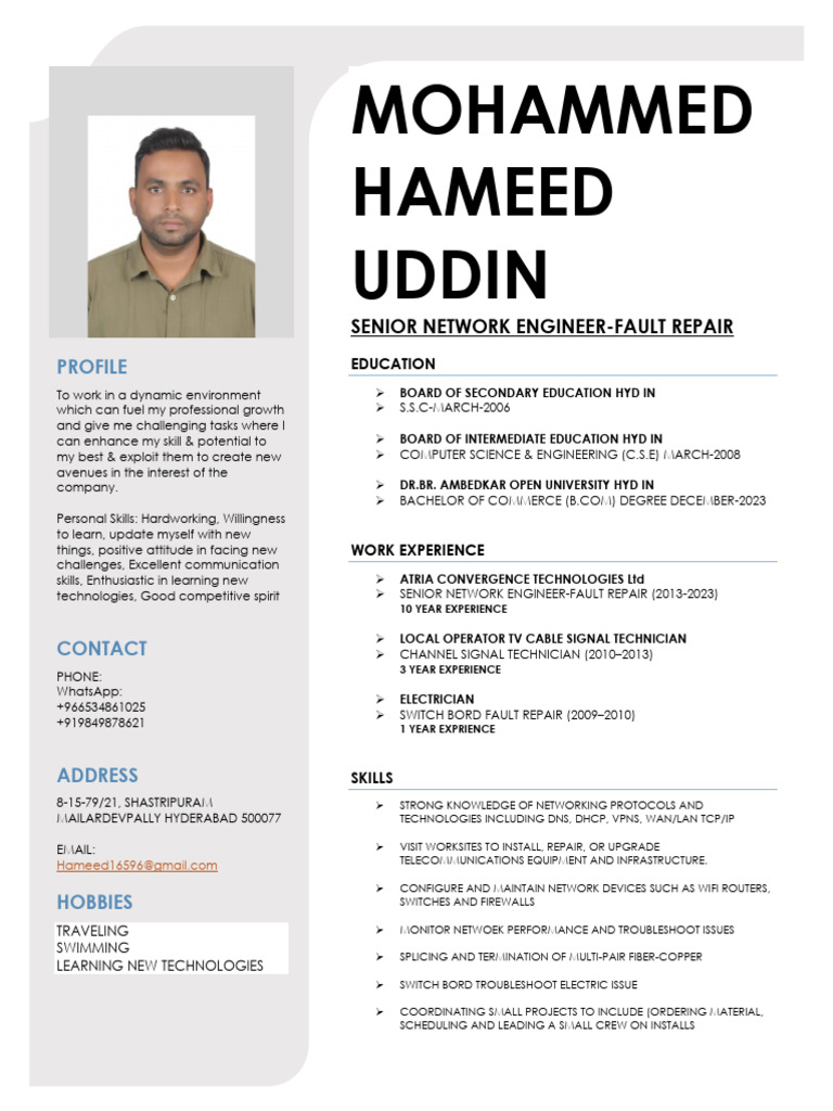 hameed cv | PDF | Computer Network | Computer Science
