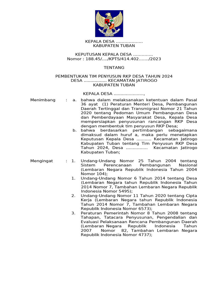 SK Tim Penyusun RKP Desa 2024 | PDF