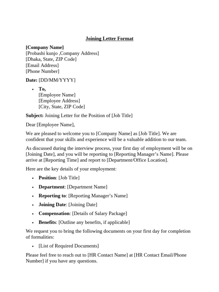 Joining Letter Format | PDF