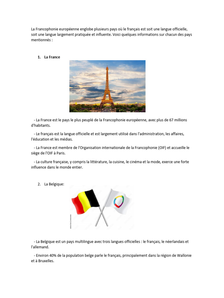 La Francophonie en Europe: Pays clés | PDF | Langue française | la ...