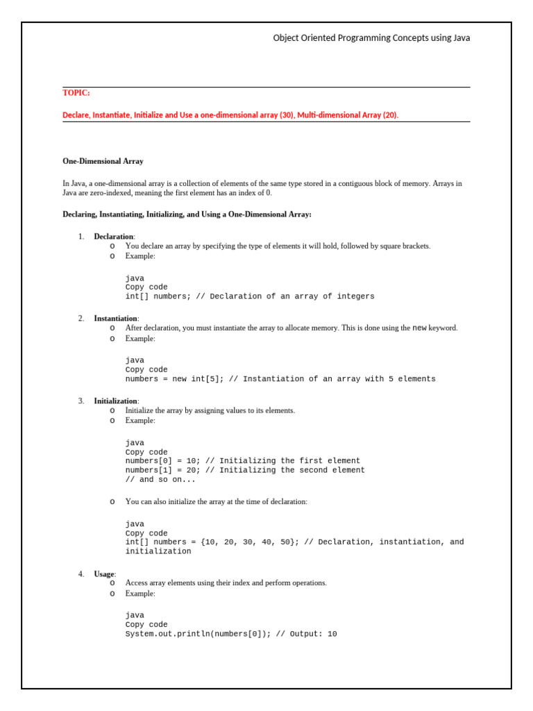 Day 7 Declare Instantiate Initialize And Use A One Dimensional