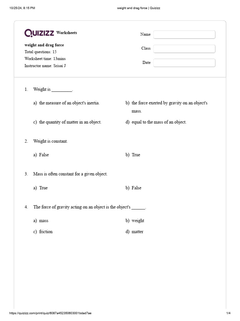Weight and Drag Force G7 | PDF | Weight | Force