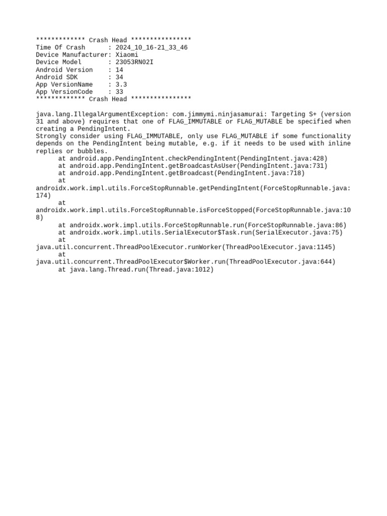 Xiaomi App Crash Log Analysis | PDF | Computers