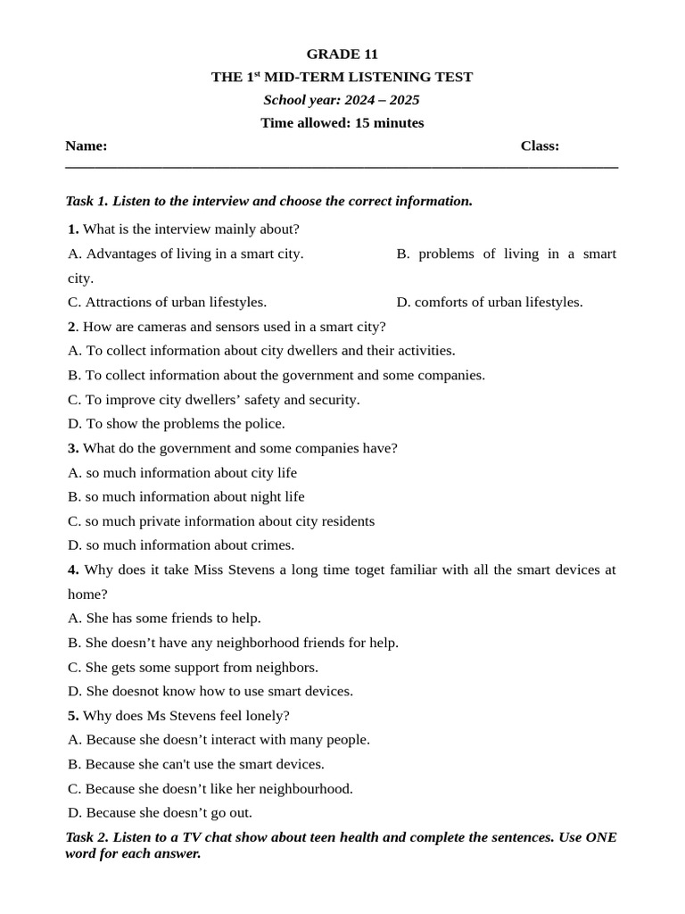 Listening Test GRADE 11 | PDF