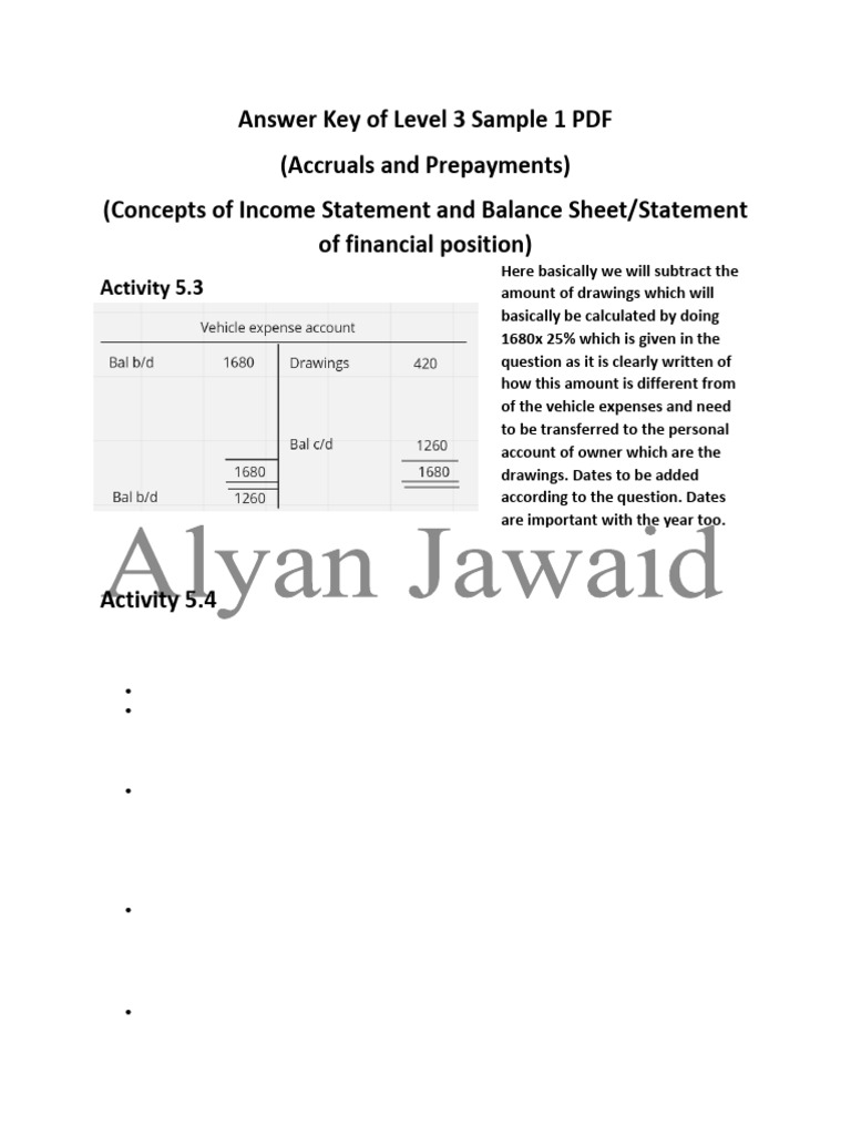 Answer Key of Level 3 Sample 1 PDF | PDF | Debits And Credits | Balance Sheet