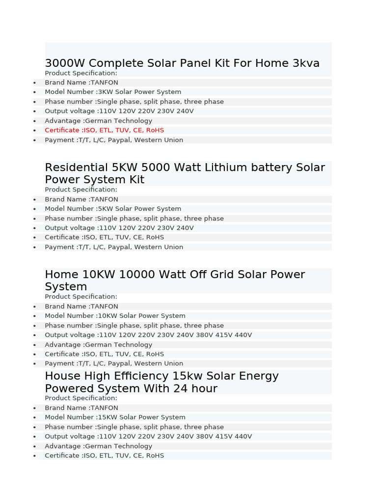 3000W Complete Solar Panel Kit For Home 3kva | PDF