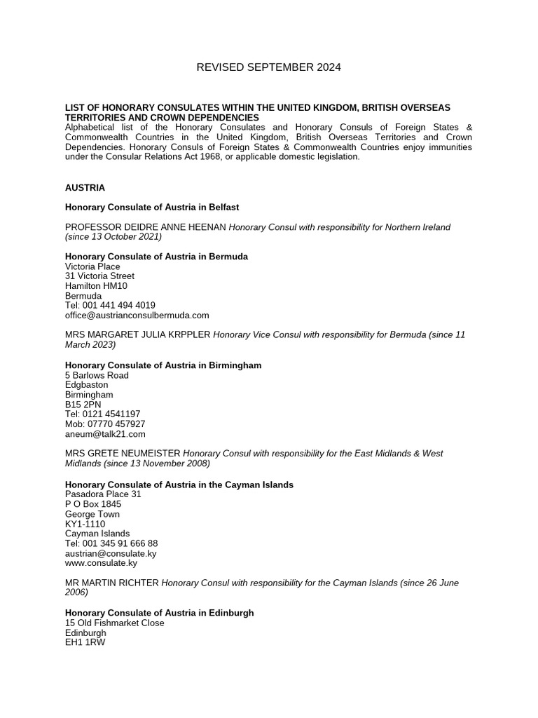 Honorary Consulates in the UK | PDF | Global Politics | Diplomacy