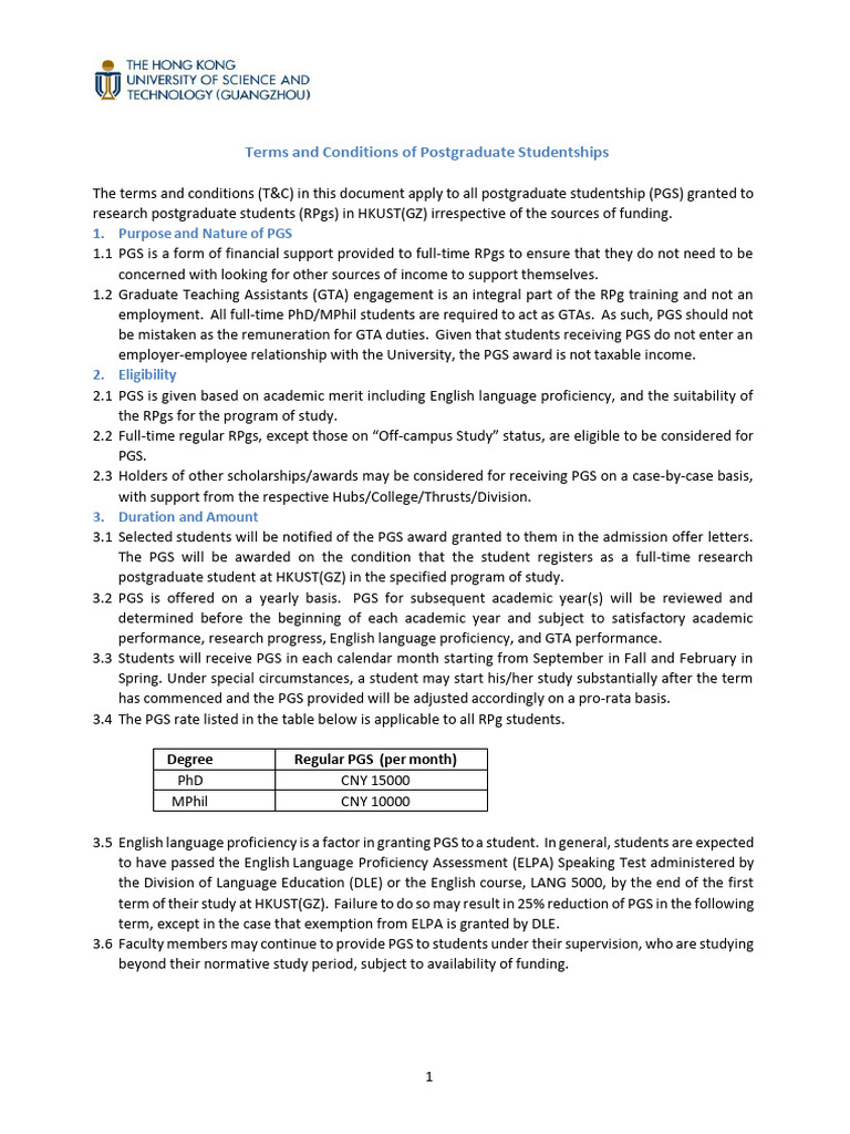 PGS Terms Conditions - 2023 24 GZ - 230803 Final | PDF | Postgraduate Education | Doctor Of ...