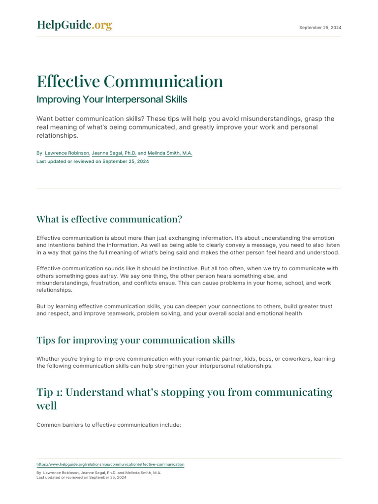 Effective CommunicationImproving Your Interpersonal Skills | PDF | Body ...