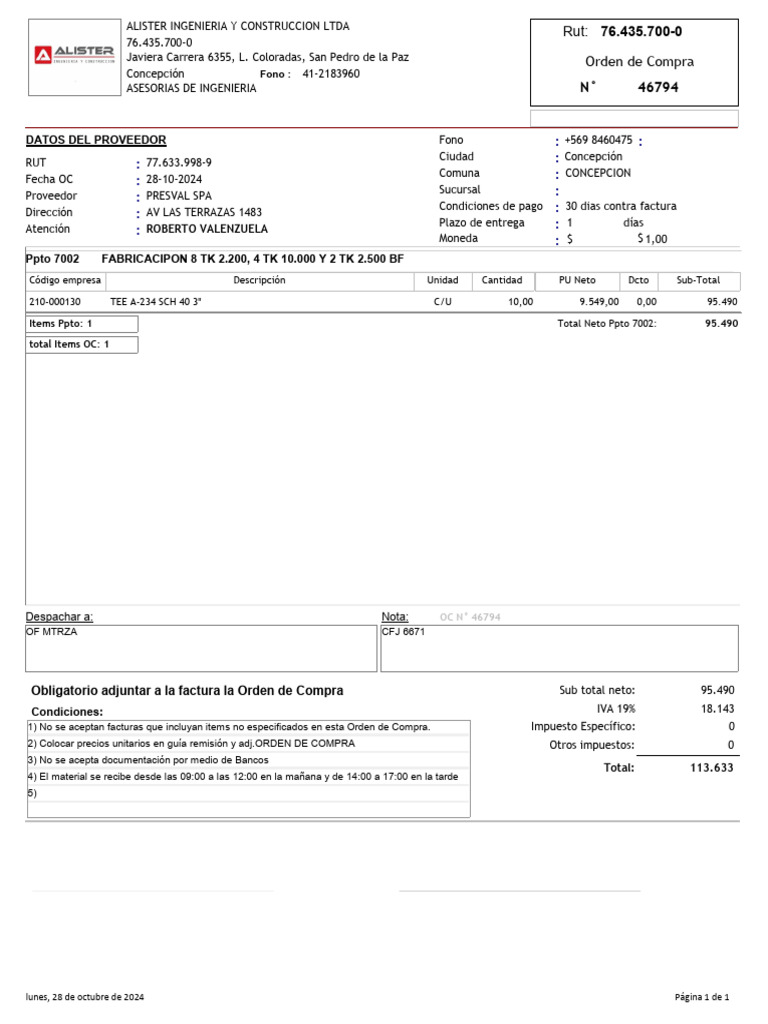 Presval - CFJ 6671 $95.490N | PDF | Documentos empresariales