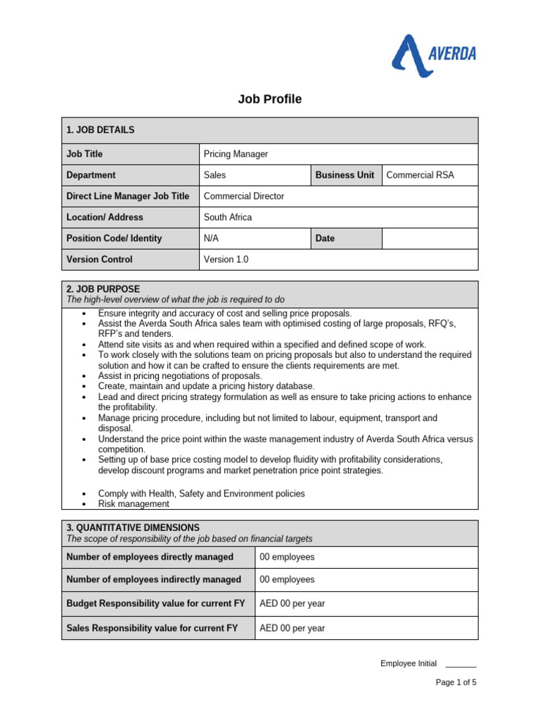Pricing Manager JD - Sept 2020 | PDF | Pricing | Databases