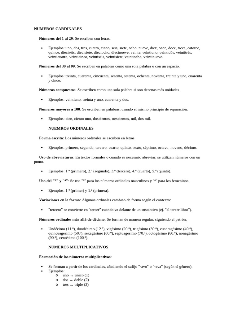 Numeros Cardinales | PDF | Coma | Grafemas
