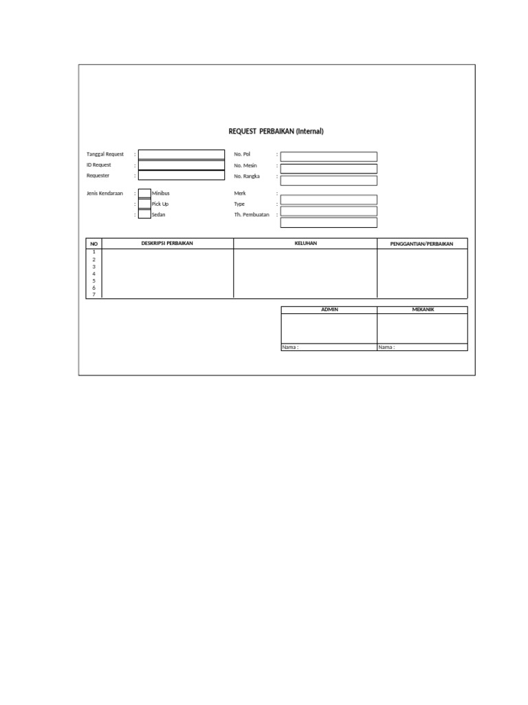 Form Service Kendaraan | PDF