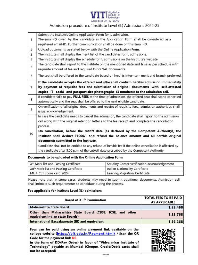 Admission Procedure of Institute Level Admissions 2024-25 | PDF ...
