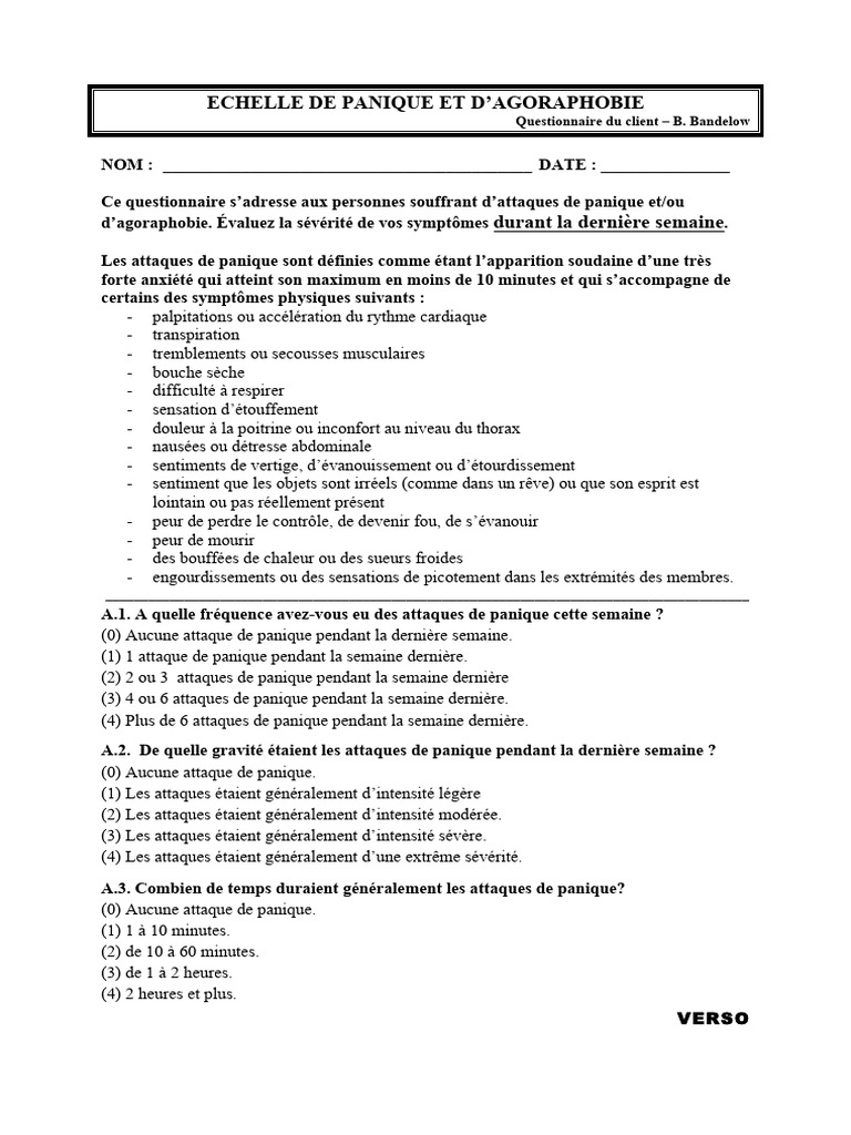 Évaluation de l'agoraphobie et de la panique | PDF | Attaque de panique ...