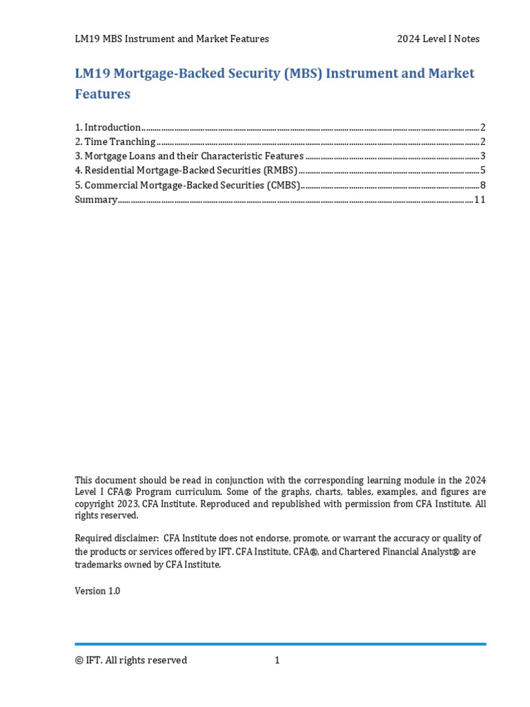 LM19 Mortgage-Backed Security (MBS) Instrument and Market Features IFT ...
