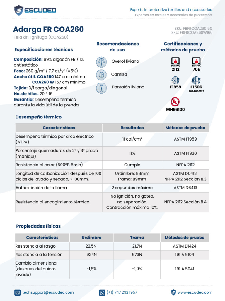 Escudeo - Ficha técnica Adarga FR COA260 (act) | PDF | Textiles