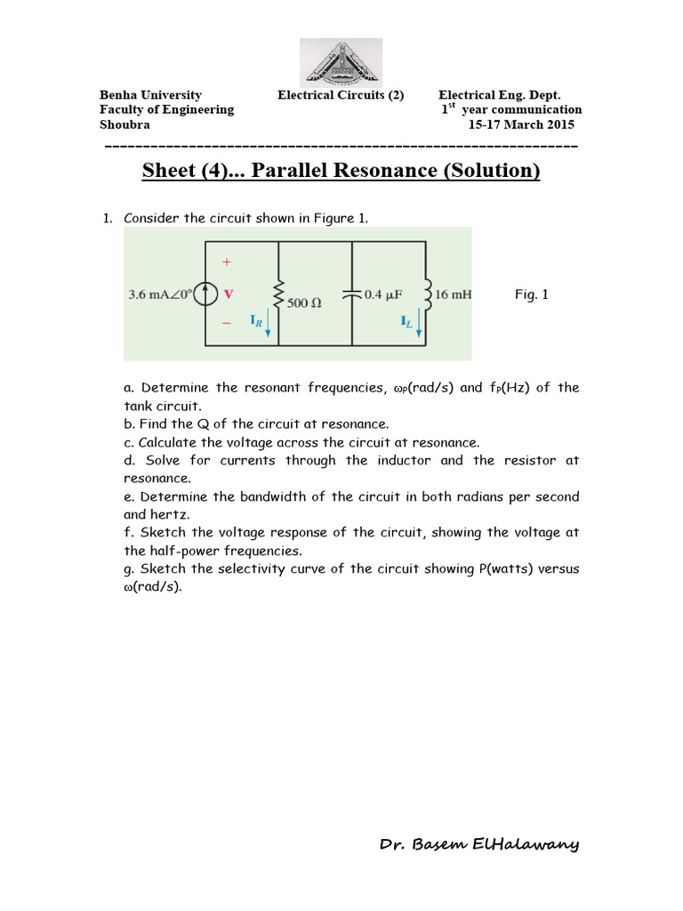 sheet 4-solution | PDF | Resonance | Electrical Network