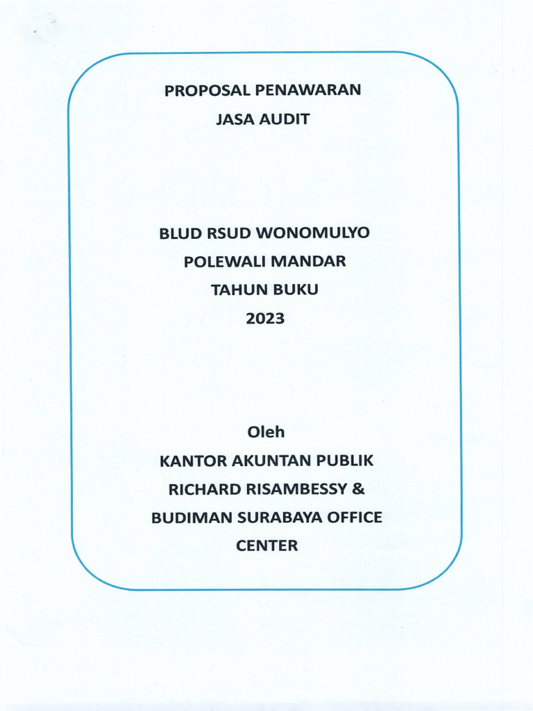 Proposal Penawaran Audit Blud Rsud Wonomulyo 2023 | PDF