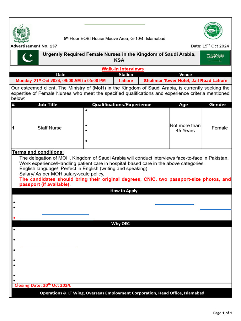 MOH - KSA - Advertisement - 137 15102024.pdf-1729021316904 | PDF | Nursing