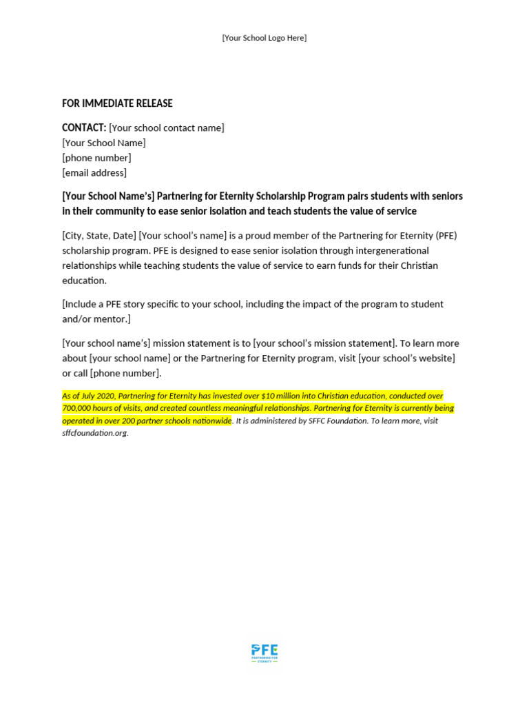 Partnering for Eternity Scholarship Program | PDF
