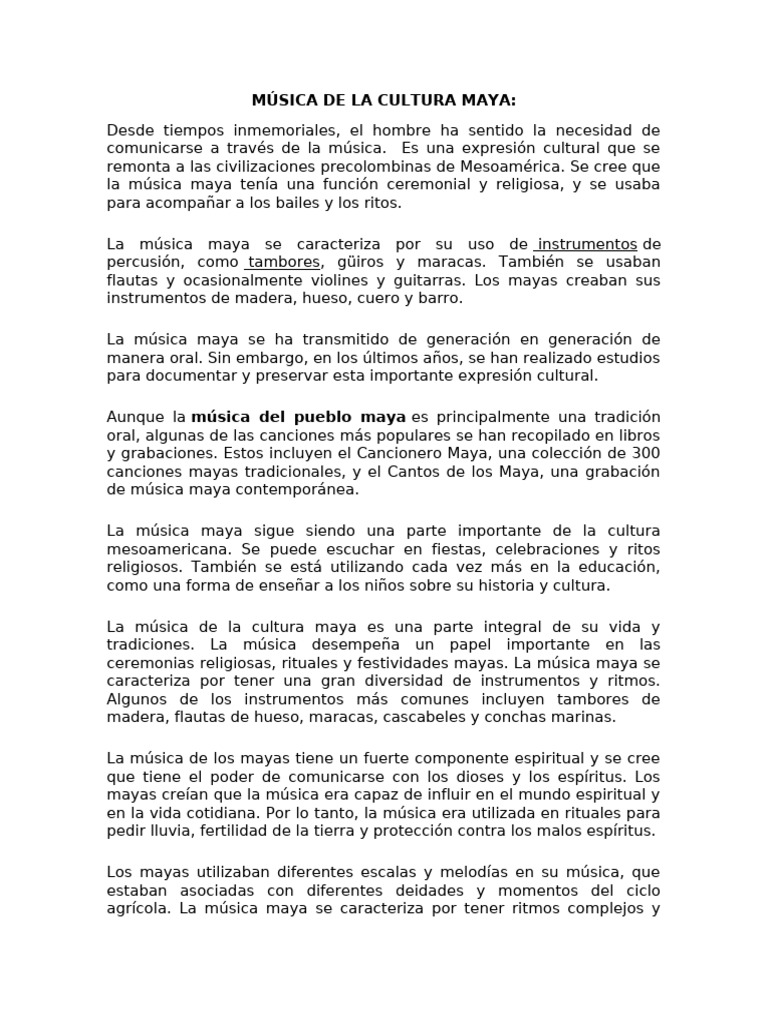 Música de La Cultura Maya | PDF | Instrumentos musicales