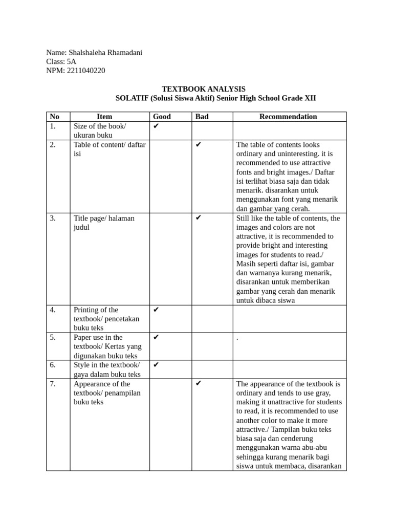 Textbook Analysis | PDF