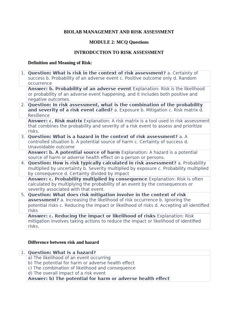 BLR Module 2 MCQ | PDF | Risk | Risk Management