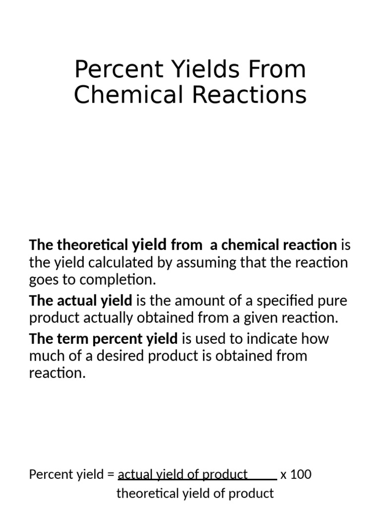 Percent Yields From Chemical Reactions | PDF