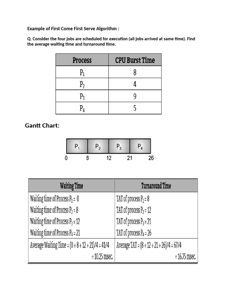 Example of First Come First Serve Algorithm | PDF | Computer ...