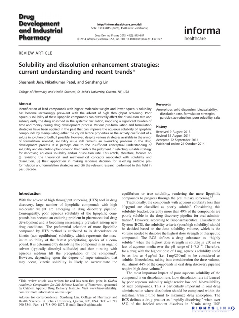 Solubility and dissolution enhancement strategies | PDF | Solubility | Solvation