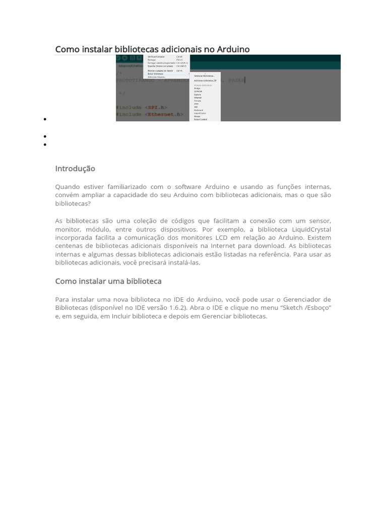 Como Instalar Bibliotecas Adicionais No Arduino | PDF | Arduino | Biblioteca (informática)