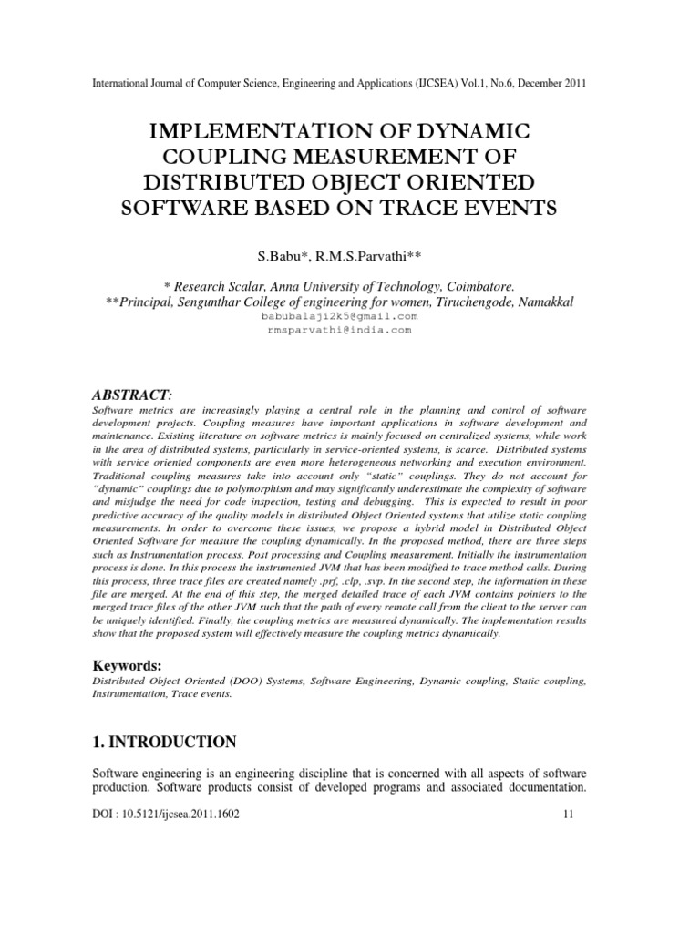 Implementation Of Dynamic Coupling Measurement Of Distributed Object Oriented Software Based On