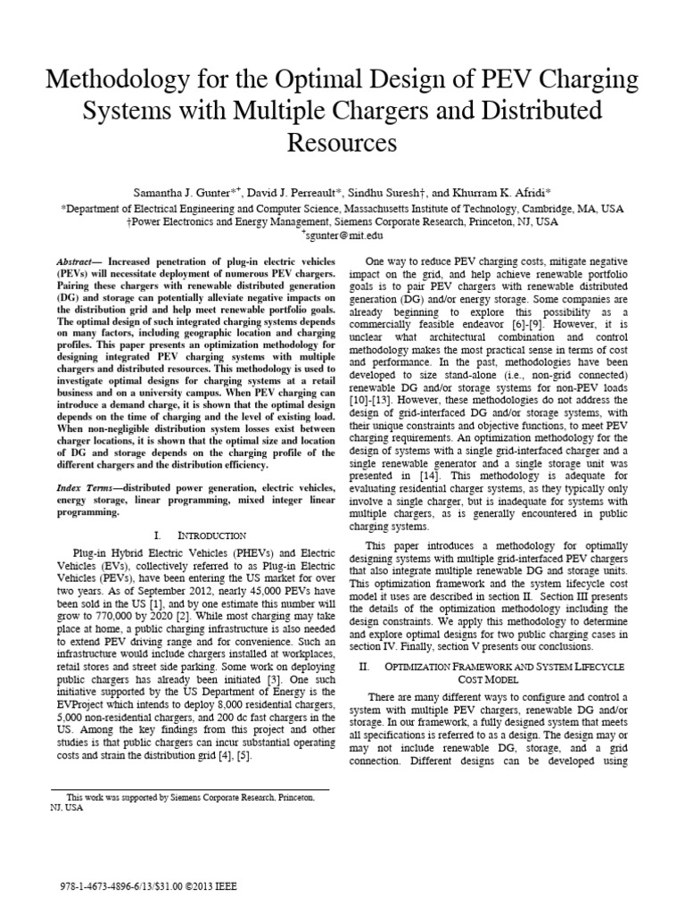 Methodology for the Optimal Design of PEV Charging Systems with Multiple Chargers and ...