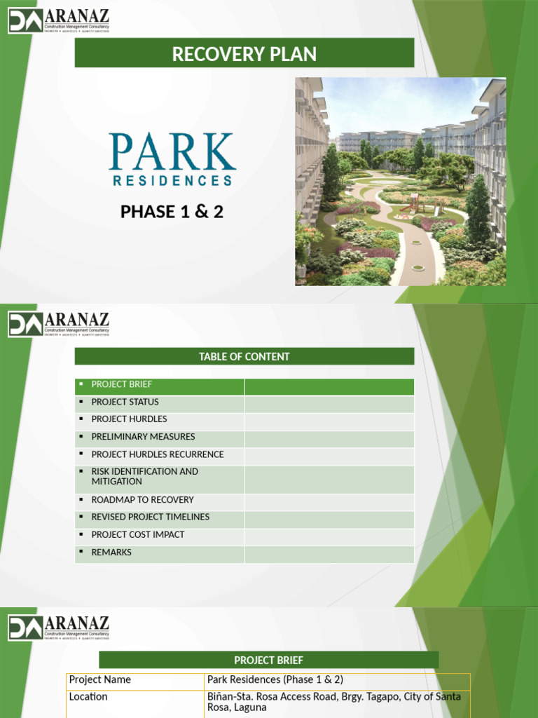 Park Residences Recovery Plan | PDF | Business