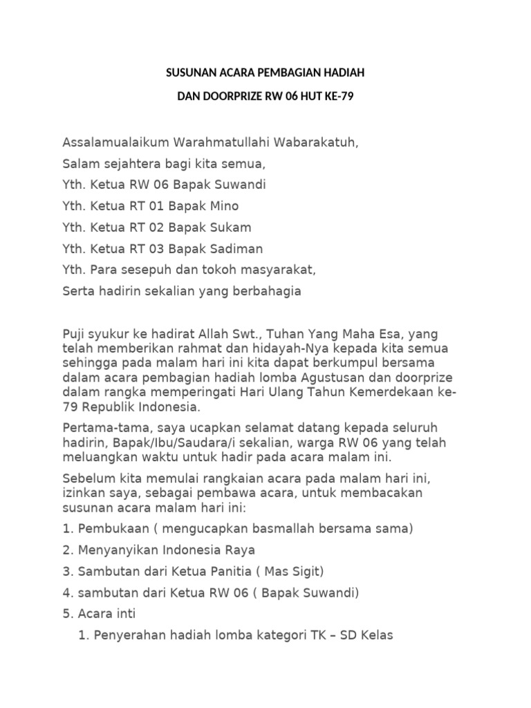 SUSUNAN ACARA PEMBAGIAN HADIAH | PDF