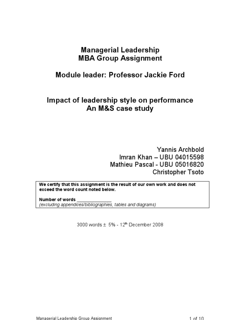 Leadership Group Assignment 21oct2008 | PDF | Leadership | Retail