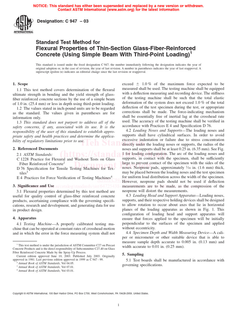 ASTM-C947-03 | PDF | Beam (Structure) | Strength Of Materials