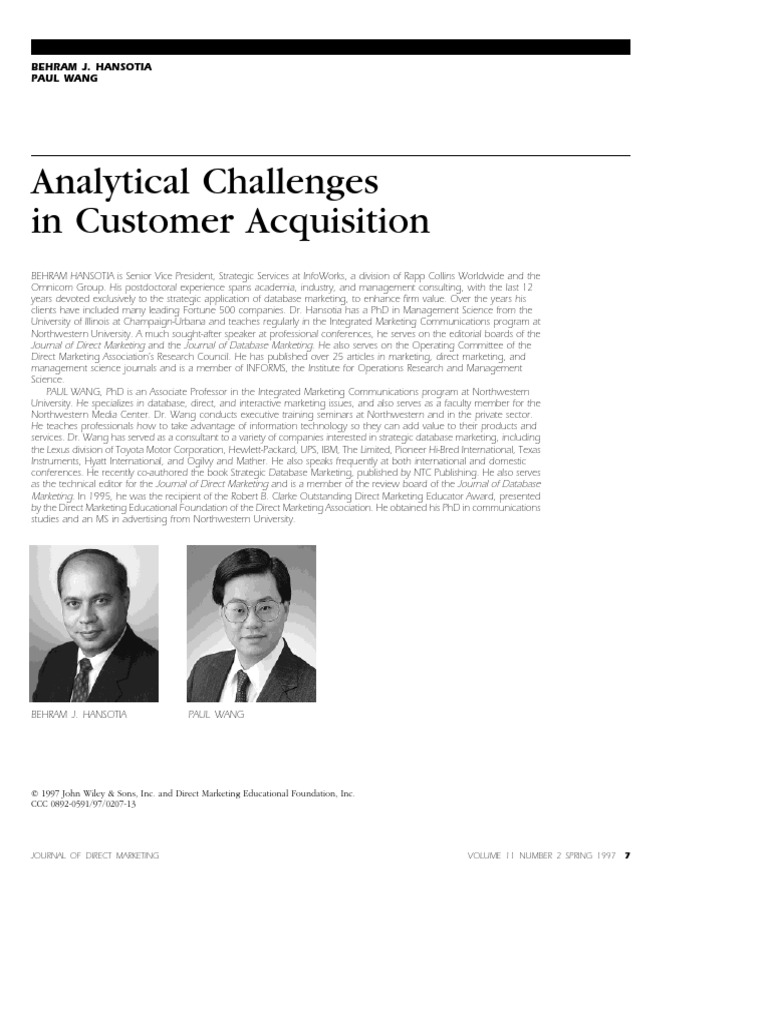 Analytical Challenges of Customer Acquisition | PDF | Cost Of Capital ...