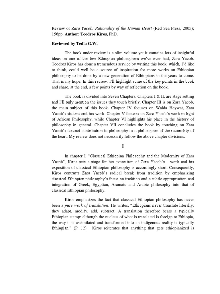 Zara Yacob Review | Download Free PDF | Lie | Reason