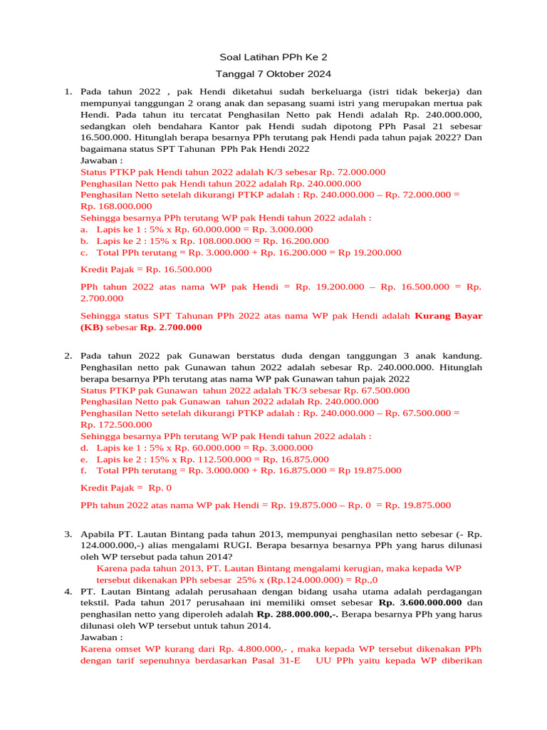 Soal Latihan PPH Ke 2 TGL 07102024 | PDF