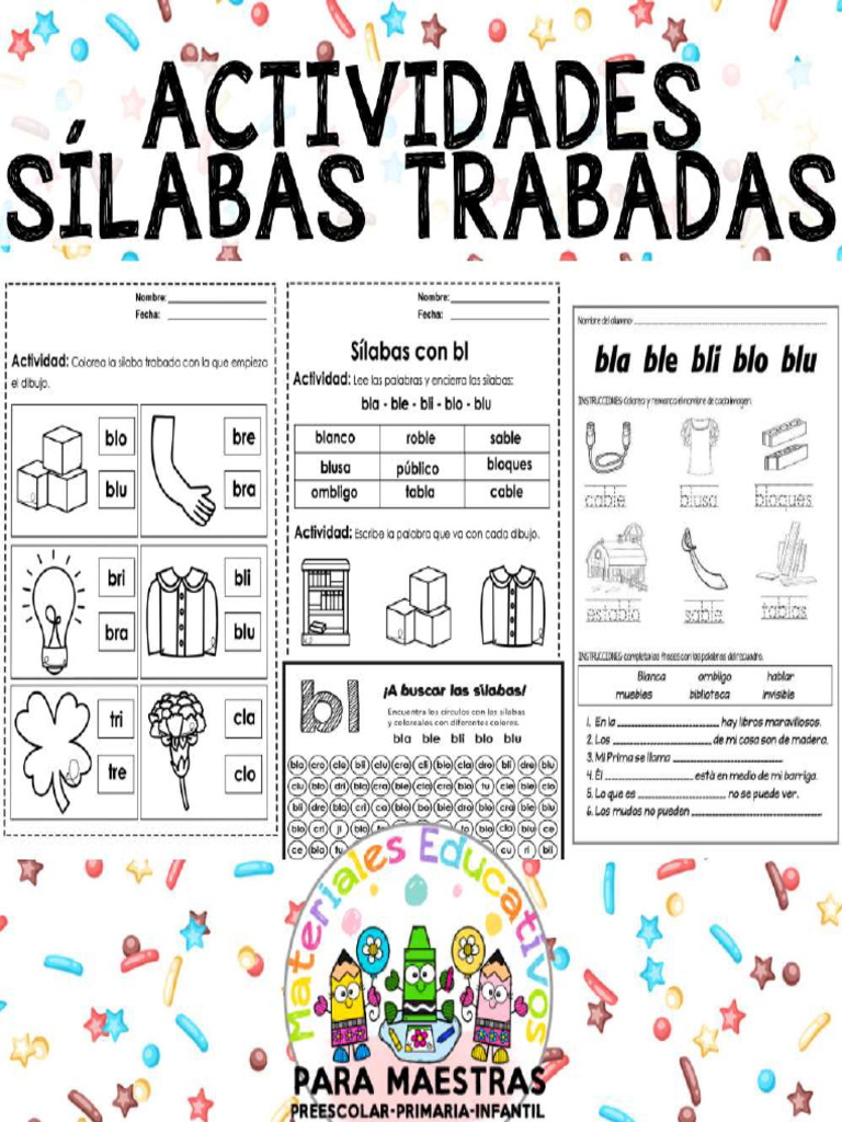 Actividades para Trabajar Sílabas Trabadas Por Materiales Educativos ...